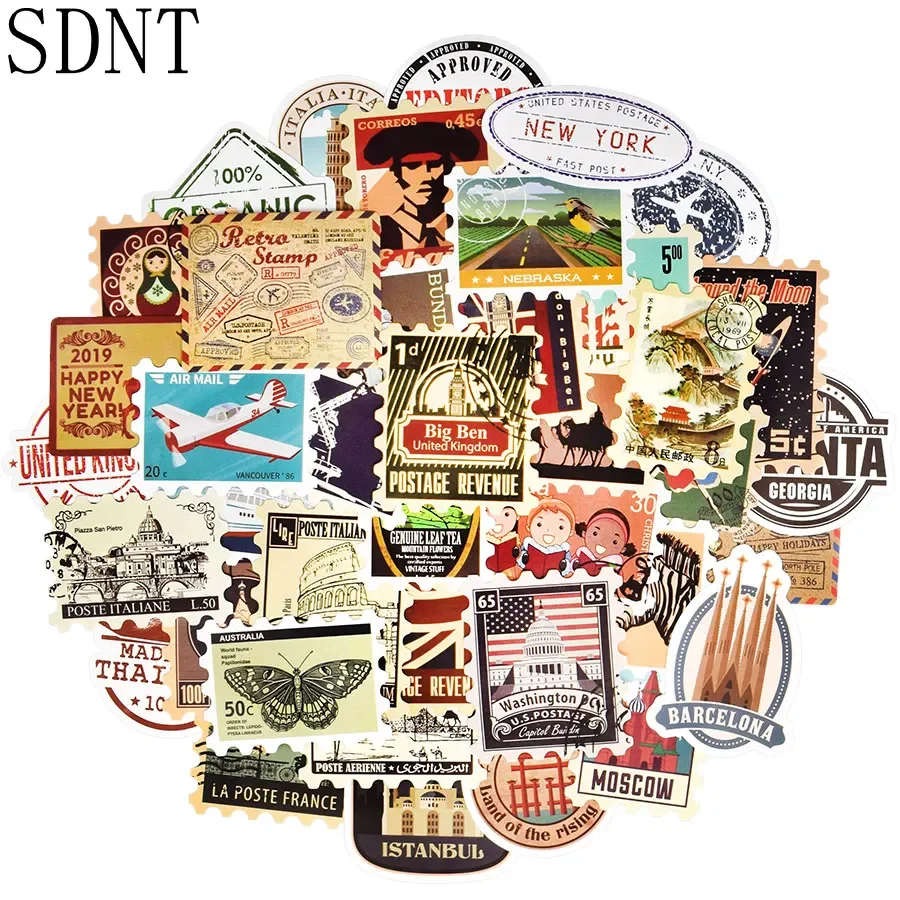 50-PCS-Stamp-Retro-Sticker-Travel-Postmark-Building-Graffiti-Waterproof ...