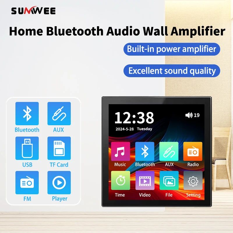 4inch Bluetooth Wall Amplifier Touch Screen Mini Stereo Amp Home ...