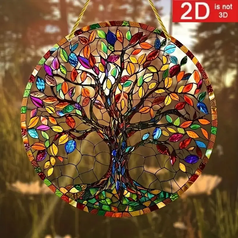 Colorful One Piece 2D Tree of Life Sun Catcher | Round 5.9" x 5.9 ...