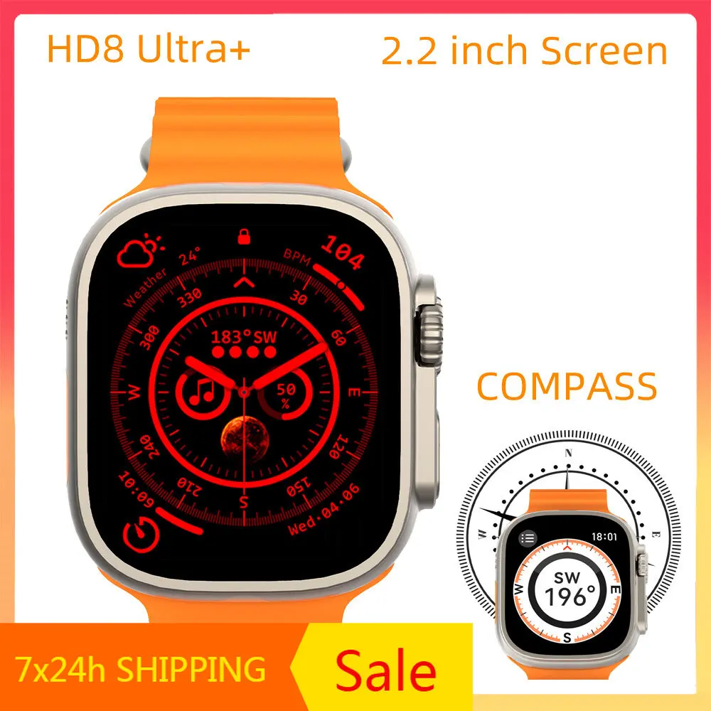 HD8 Ultra + Smart Watch Men 49mm 2.2 inch HD Screen Compass NFC ...