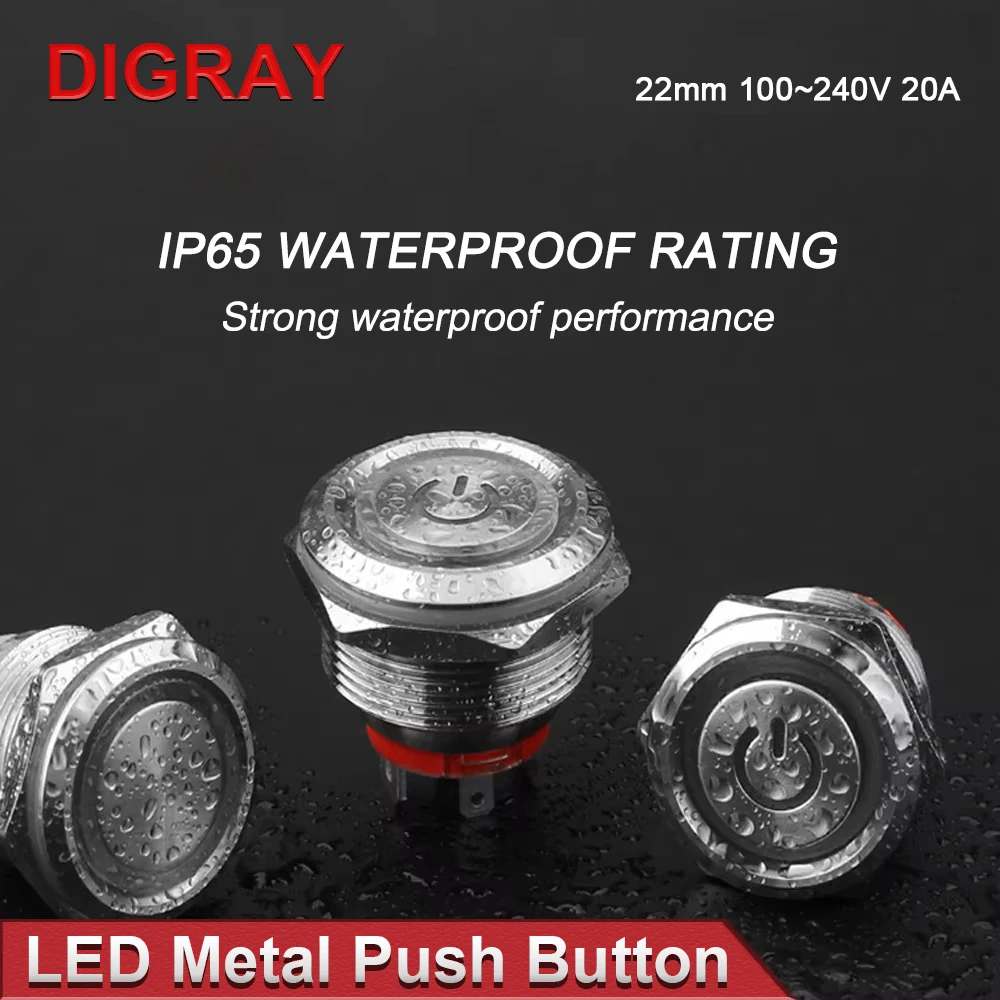 Digrauer-LED-Leichtmetall-Druckknopf-schalter-20a-22mm-wasserdichter ...