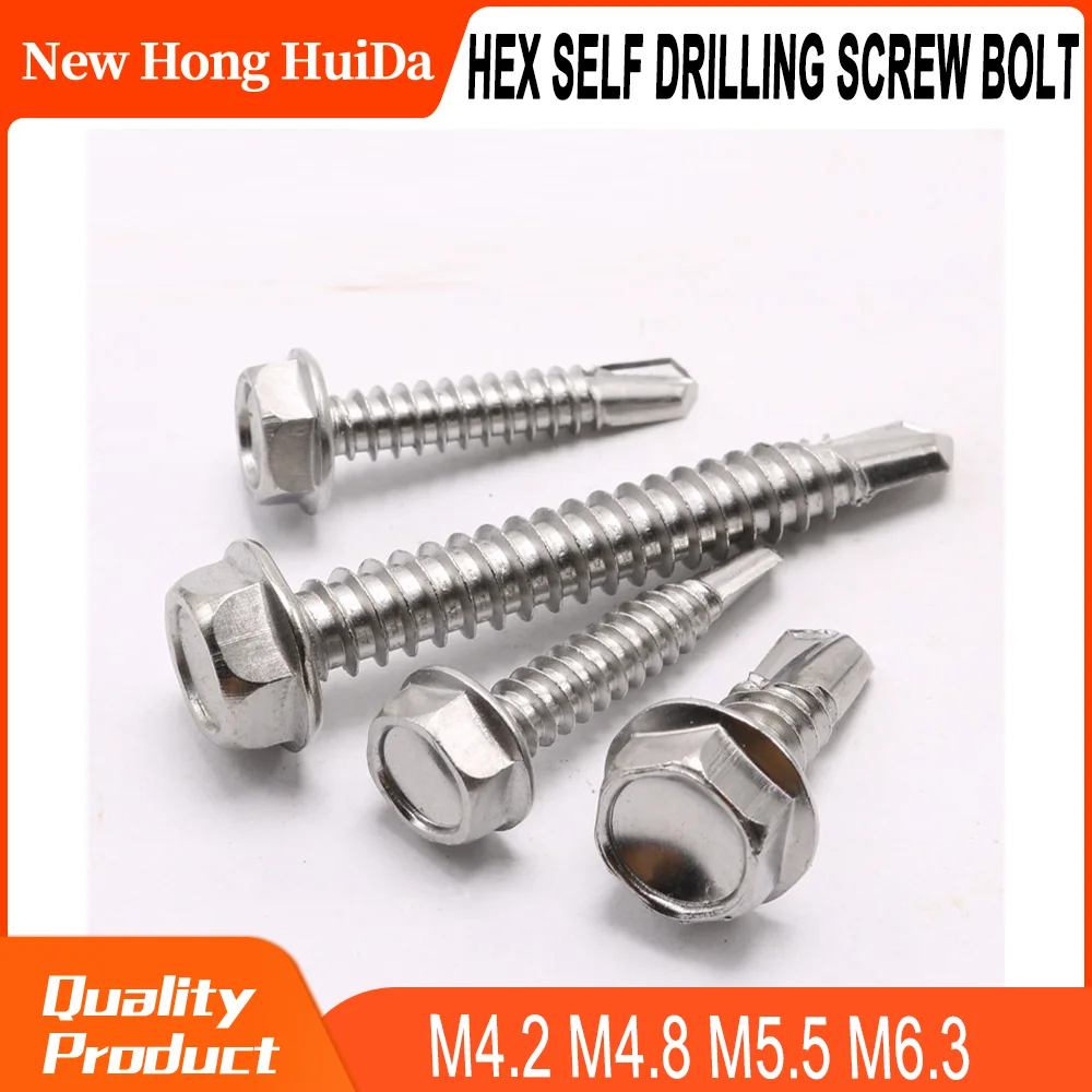 Boulon à vis hexagonale autotaraudeuse, vis à queue, acier inoxydable 410, Méclairé, M4.8, M5.5 ...