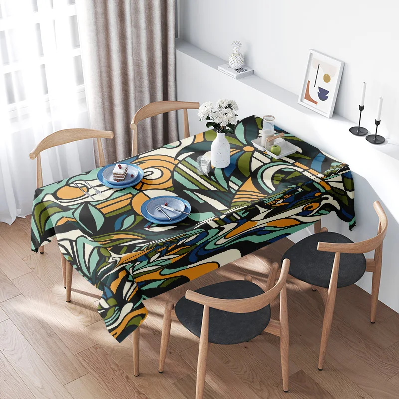 Modern Abstract Printed Tablecloth with Vase Holders for Dining Room ...
