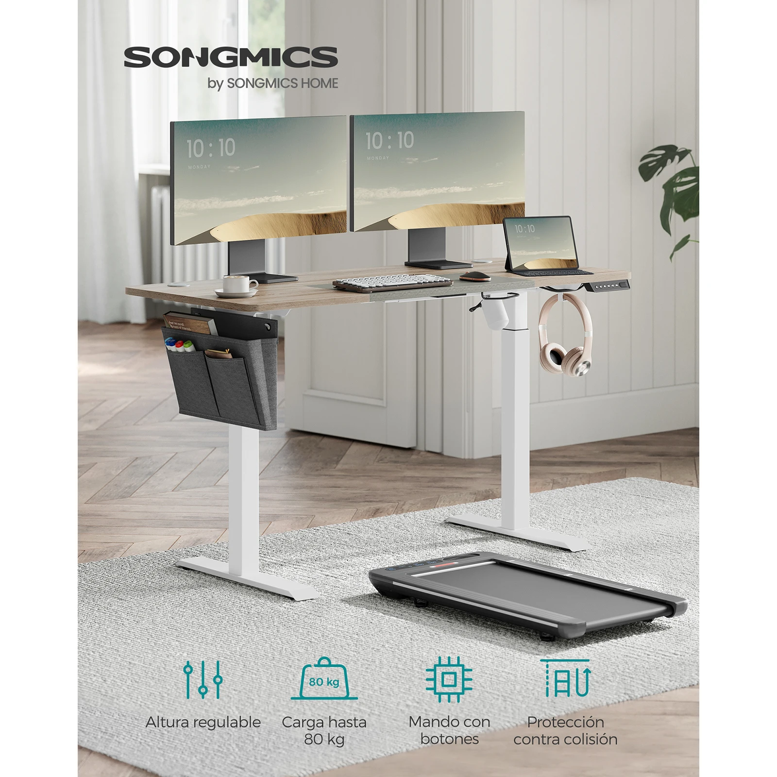 SONGMICS Electric Standing Desk, 60 x 140 x (72-120) cm, Stepless ...
