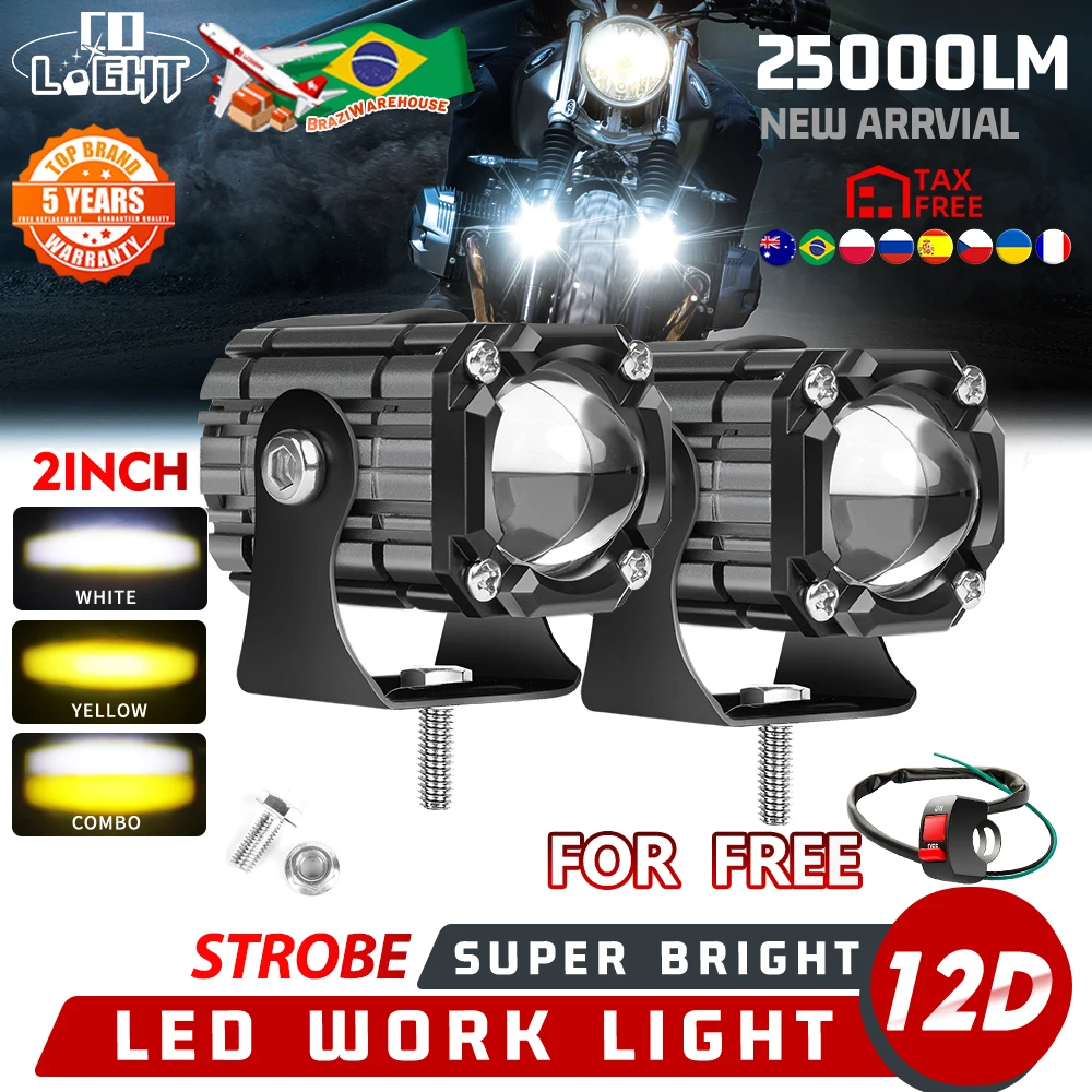 CO-LIGHT-2-inch-Motorcycles-Headlights-Spotlights-Strobe-3500K-6500K ...