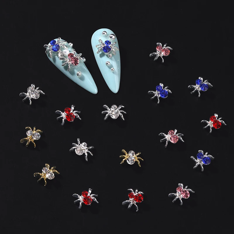 10pcs-Metal-Alloy-Spider-Nail-Art-Decorations-6-Colors-Rhinestone-Glass ...