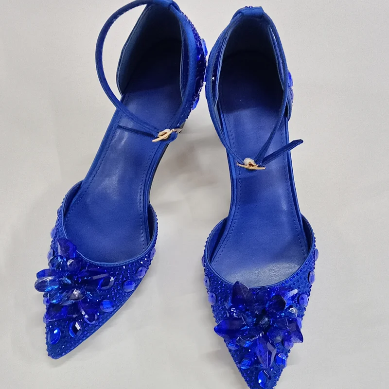 INSIGHTLINK Nigerian Women's Royal Blue gems heeled sandals Rhinestone ...