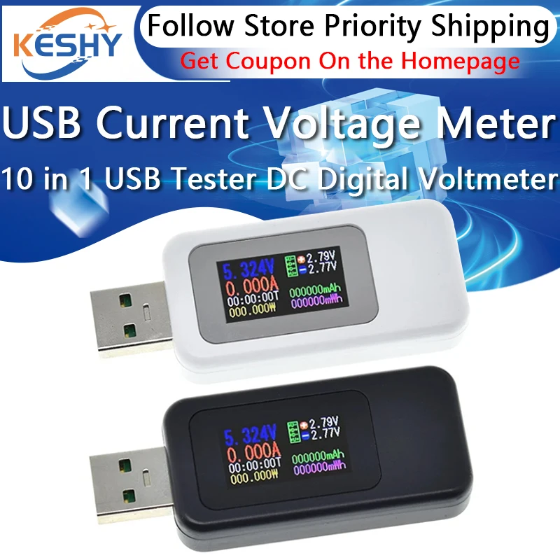 10 in 1 USB Tester DC Digital Voltmeter Amperimetro Current Voltage ...