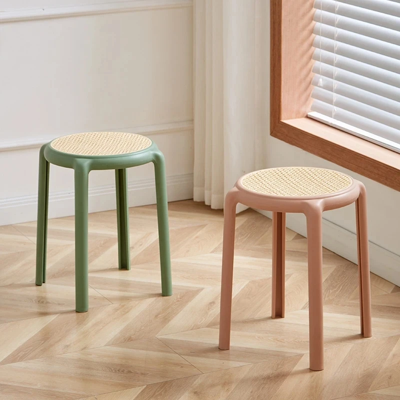Bedroom-furniture-Plastic-Rattan-Stool-Modern-Stackable-Thickened-Bench ...