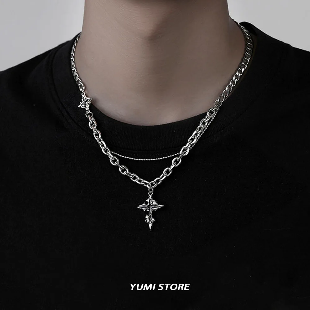 Punk-Black-Flame-Cross-Necklace-For-Men-Women-Trend-Titanium-Steel ...
