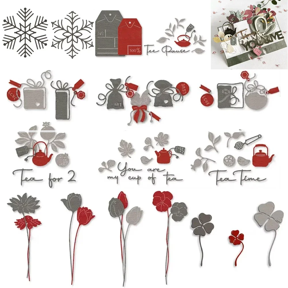 3D Flowers Design Tag Crafts Metal Cutting Dies Leaves Tea Time Die Cut ...
