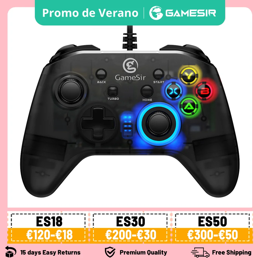 GameSir mando con cable USB T4w, mando con vibración y función Turbo ...