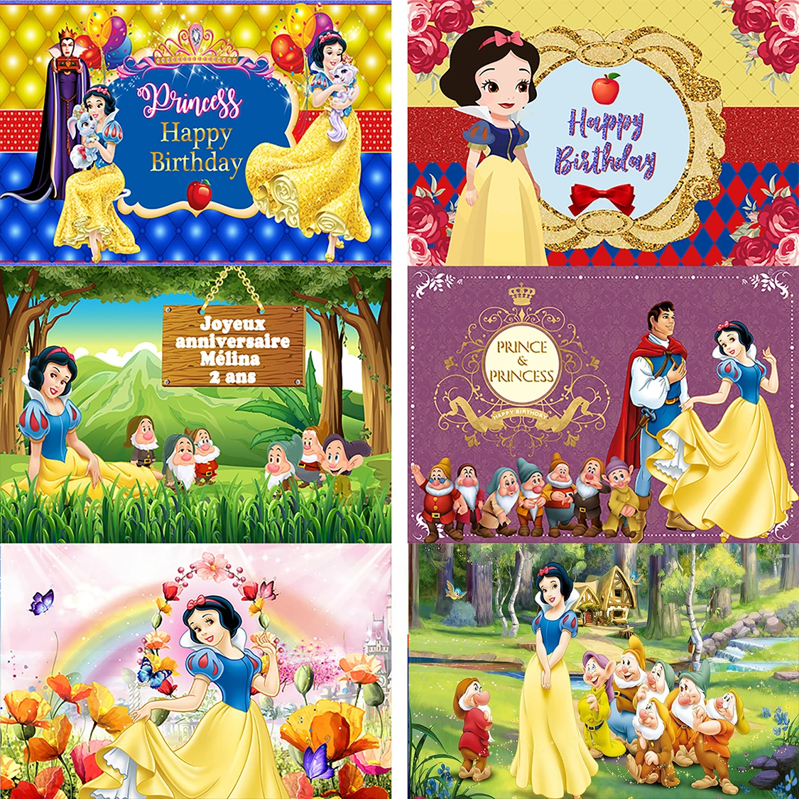 Cartoon-Snow-White-Birthday-Backdrop-Flowers-Princess-Girls-Kids-Party ...