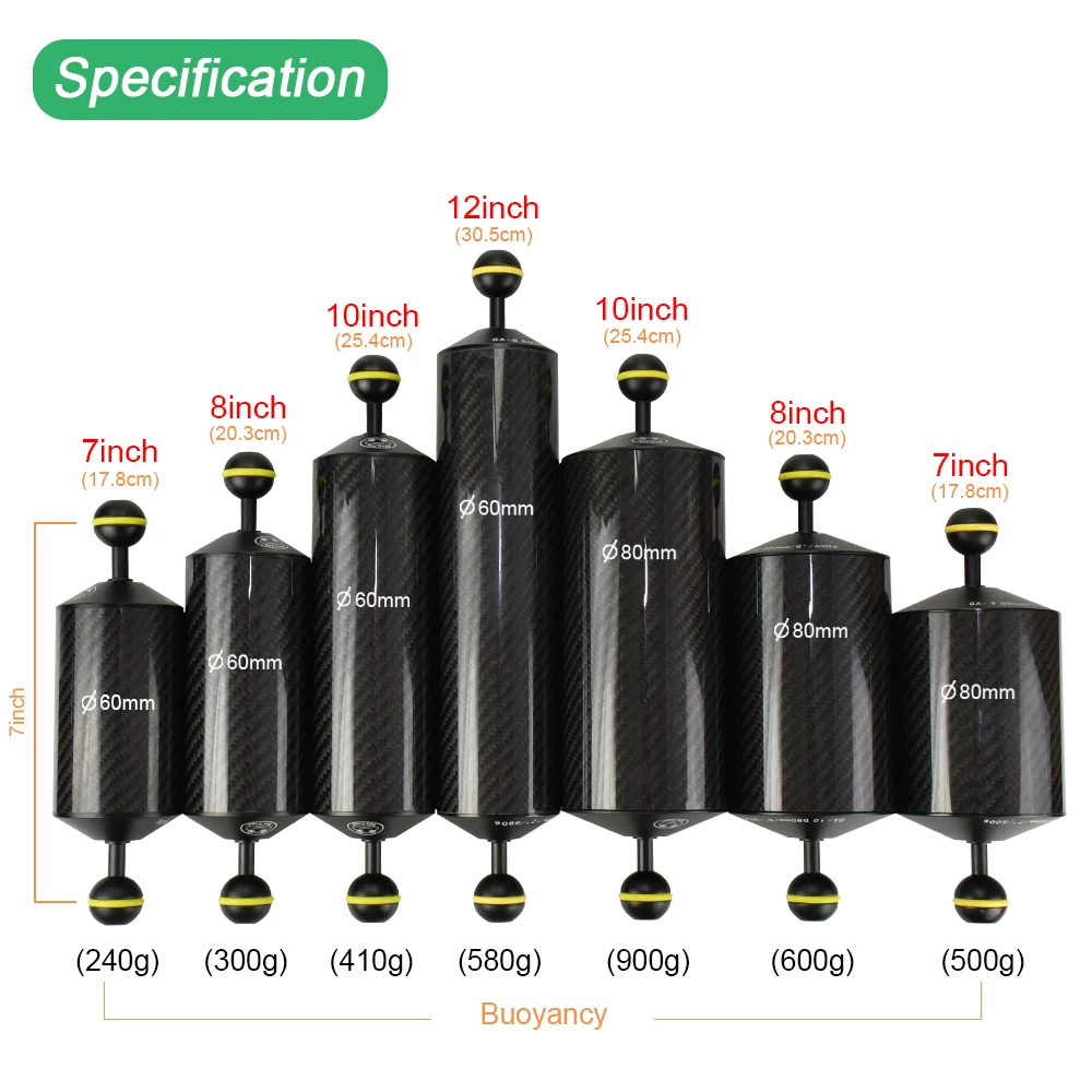 Seafrogs-Diving-7-8-10-12inch-D60mm-Carbon-Fiber-Buoyancy-Float-Arms ...