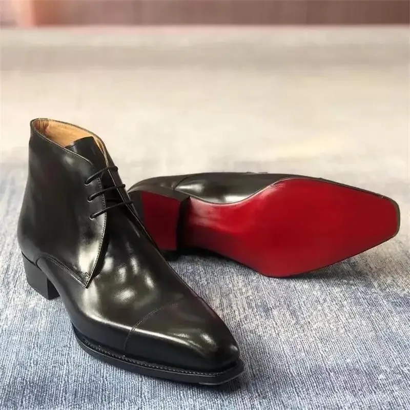 Red-Sole-Men-Ankle-Boots-Square-Toe-Lace-up-Business-Chelsea-Boots-Men ...