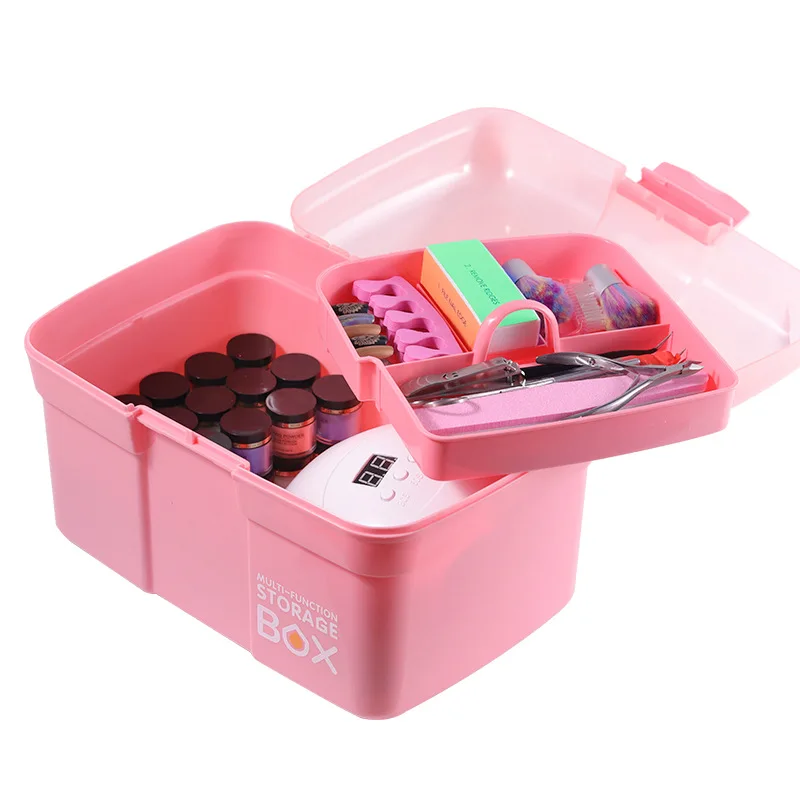 Double-Layer-Nail-Art-Tools-Organizer-Container-Pink-Color-Gel-Nail ...