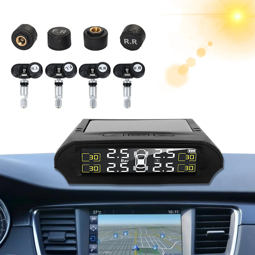 Solar Power Car TPMS Tire Pressure Sensors, Tyre Monitoring System, LCD ...