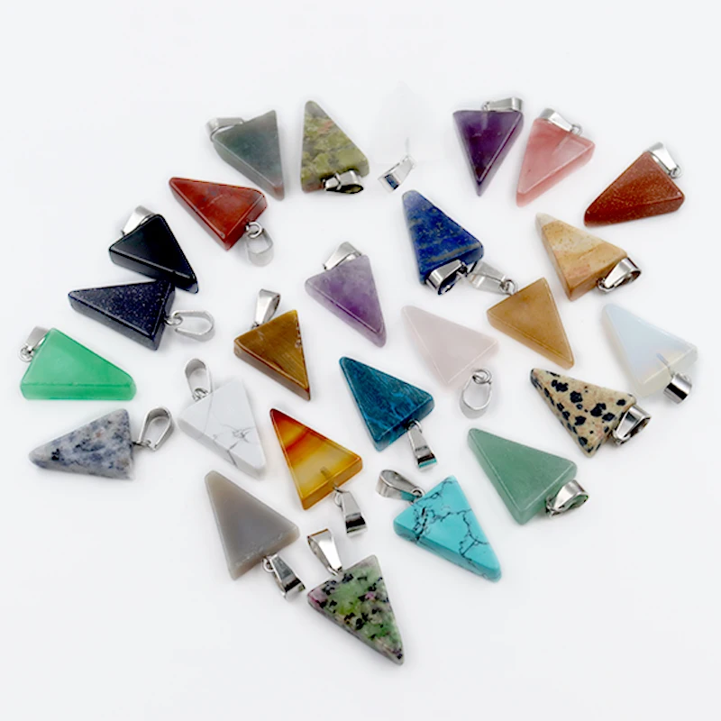 Colgante triangular de piedra Natural, pendiente de Reiki curativo, adorno tallado de piedras ...