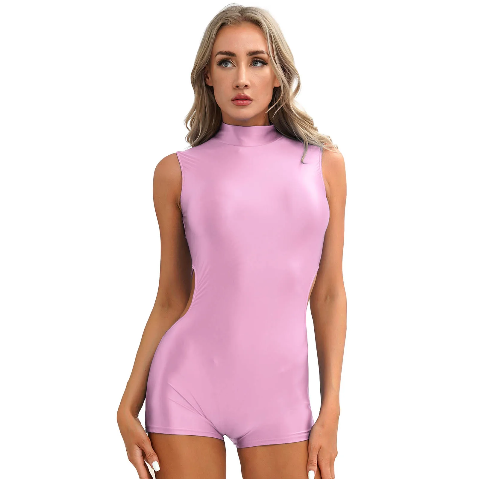 Womens-Stretch-Short-Jumpsuit-with-Zipper-Sleeveless-Tight-Bodysuit ...