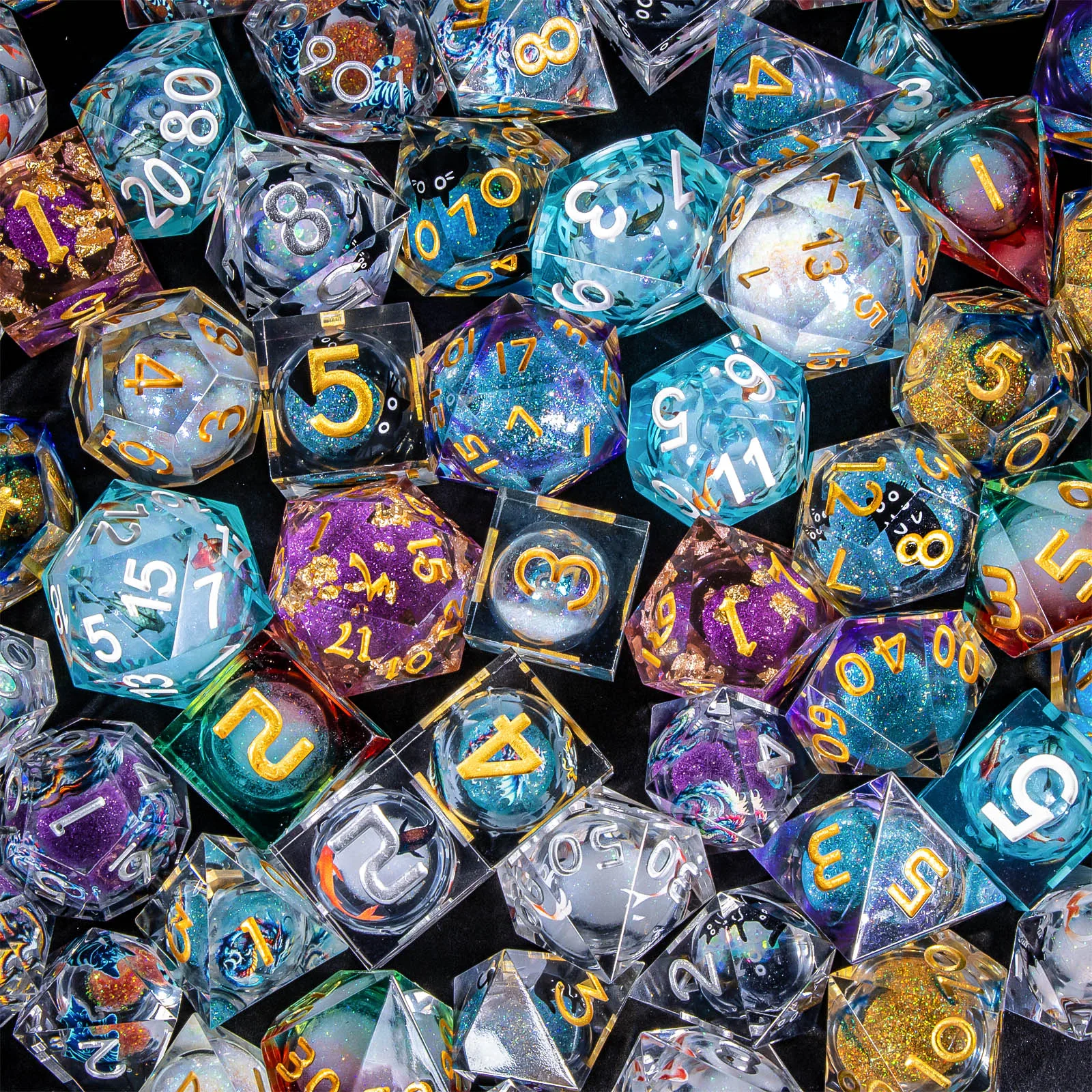 Full Dice Set Mystery Blind Box - Liquid Core Resin DND Polyhedral Dice ...