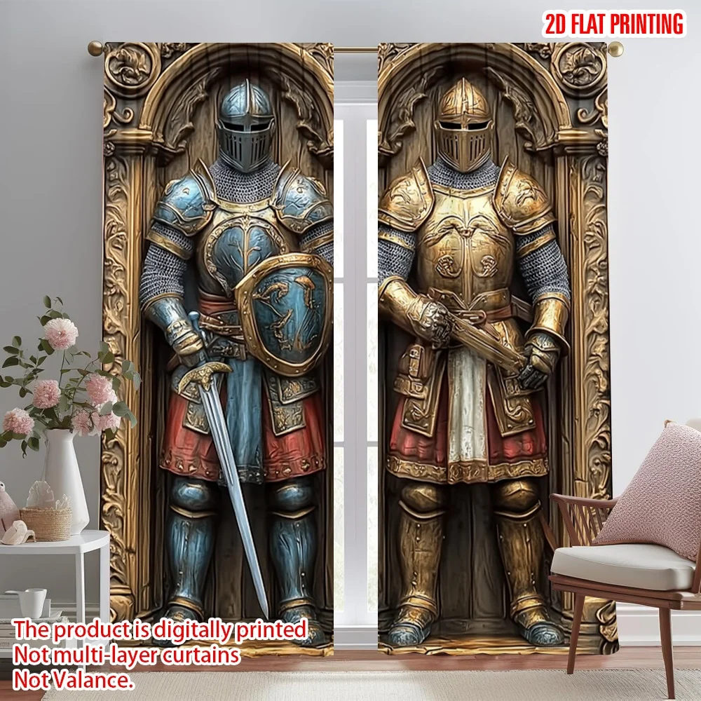 2pcs 2D flat printing Scene Curtains Medieval knight armor print ...