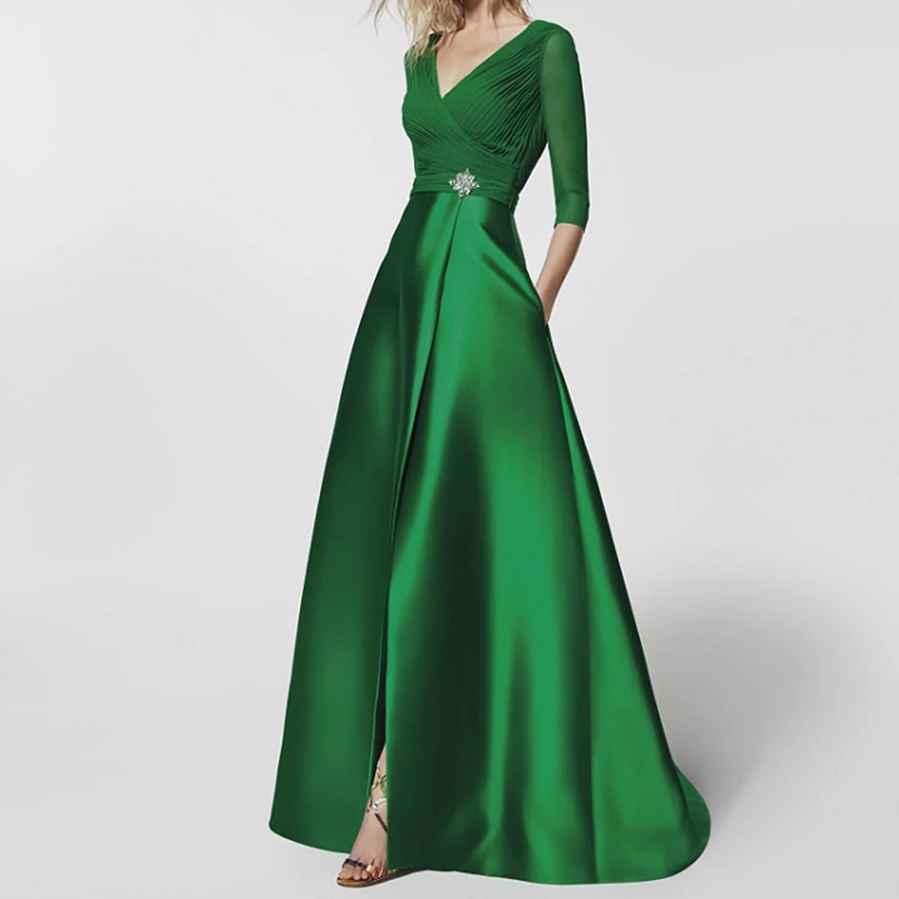 Elegant-Green-Mother-of-the-Bride-Dresses-V-Neck-3-4-Sleeve-Formal ...