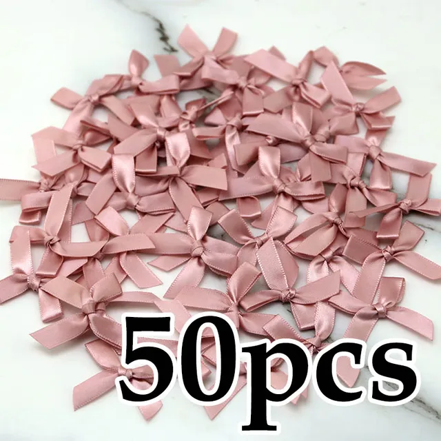 (50 Pcs/pack) 4*4cm Fresh Pink Ribbon Bows Small Size Satin Ribbon Bow ...