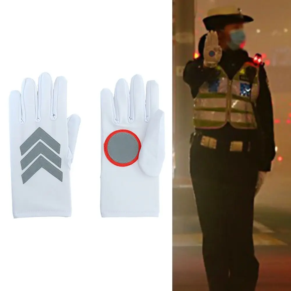 White-Traffic-Command-Gloves-Creative-Riding-Thicken-Reflective-Strips ...