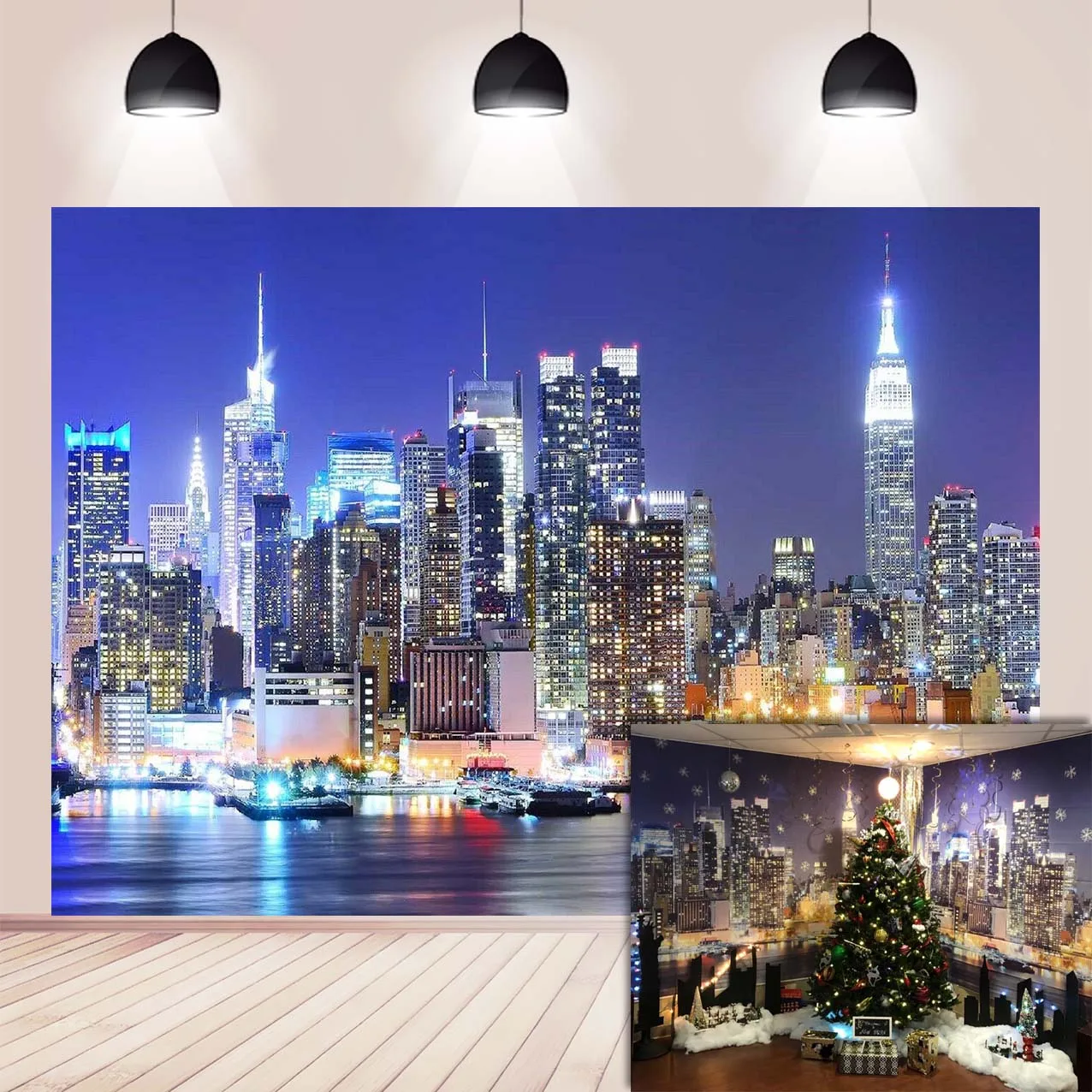 New-York-City-Backdrop-Manhattan-Night-Scene-Skyscraper-Urban-Light-Skyline-Background-for-Adult ...