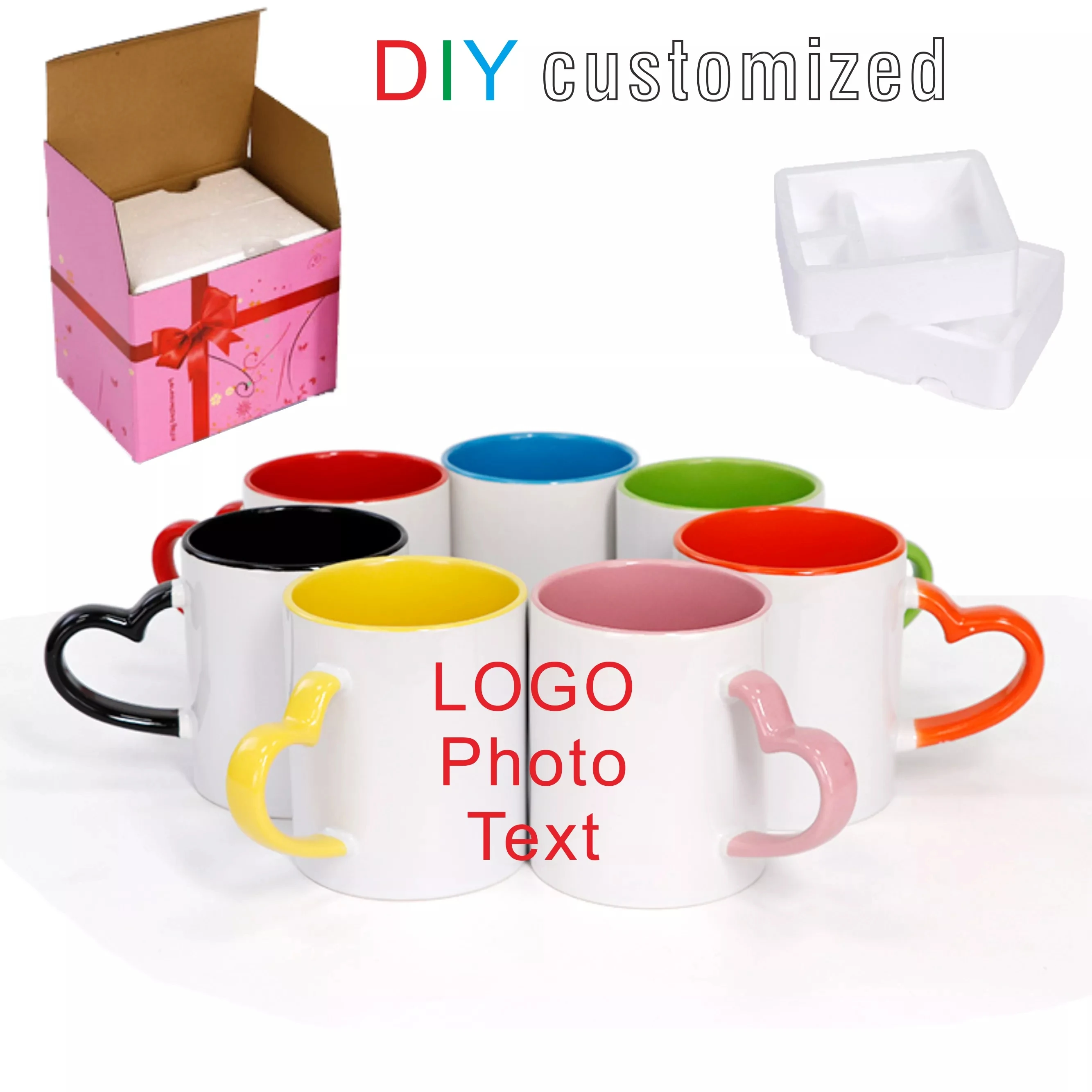 Ceramic Mug DIY Photo Heart Shape Handle and Inside Colors Milk Coffee ...