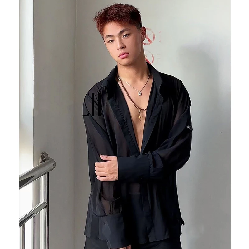 Multicolour Latin Dance Tops For Men Long Sleeved Practice Clothes ...