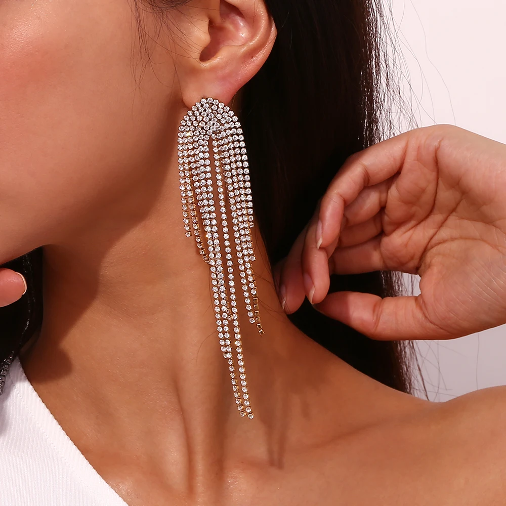 Exagerado-Splice-Zircon-Tassel-Dinner-Drop-Earrings-Decora-o-imperme ...