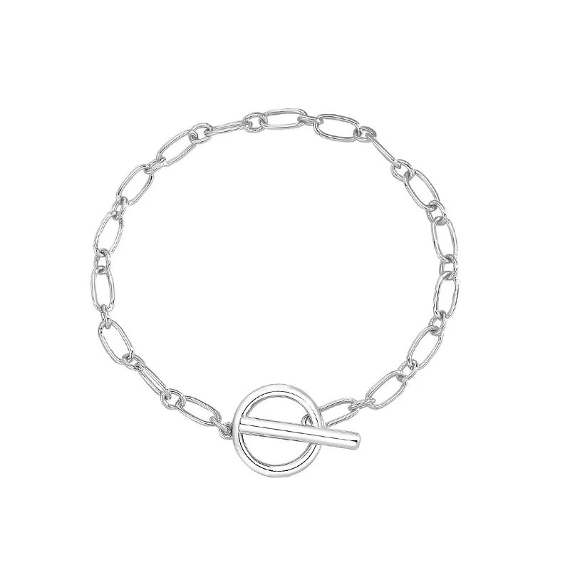 Sterling Silver Color Bracelets for Women Circle Charm Hand Chain Link ...