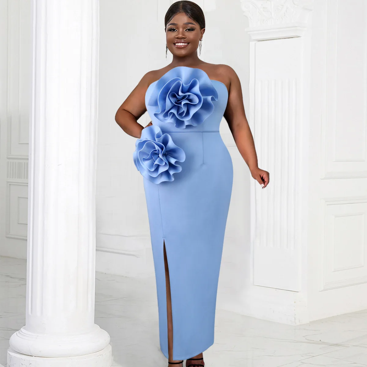 Womens-Dresses-Rose-Three-dimensional-Decorative-Elegant-Party-Dress ...