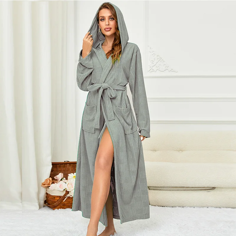 Loose-Hooded-Sleepwear-Solid-Kimono-Robe-Loungewear-Loose-Nightgown ...