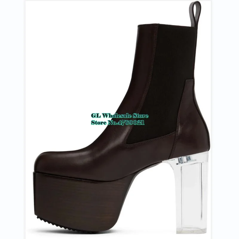 Bottes-plateforme-marron-pour-femmes-talon-pais-transparent-Parker-carr ...