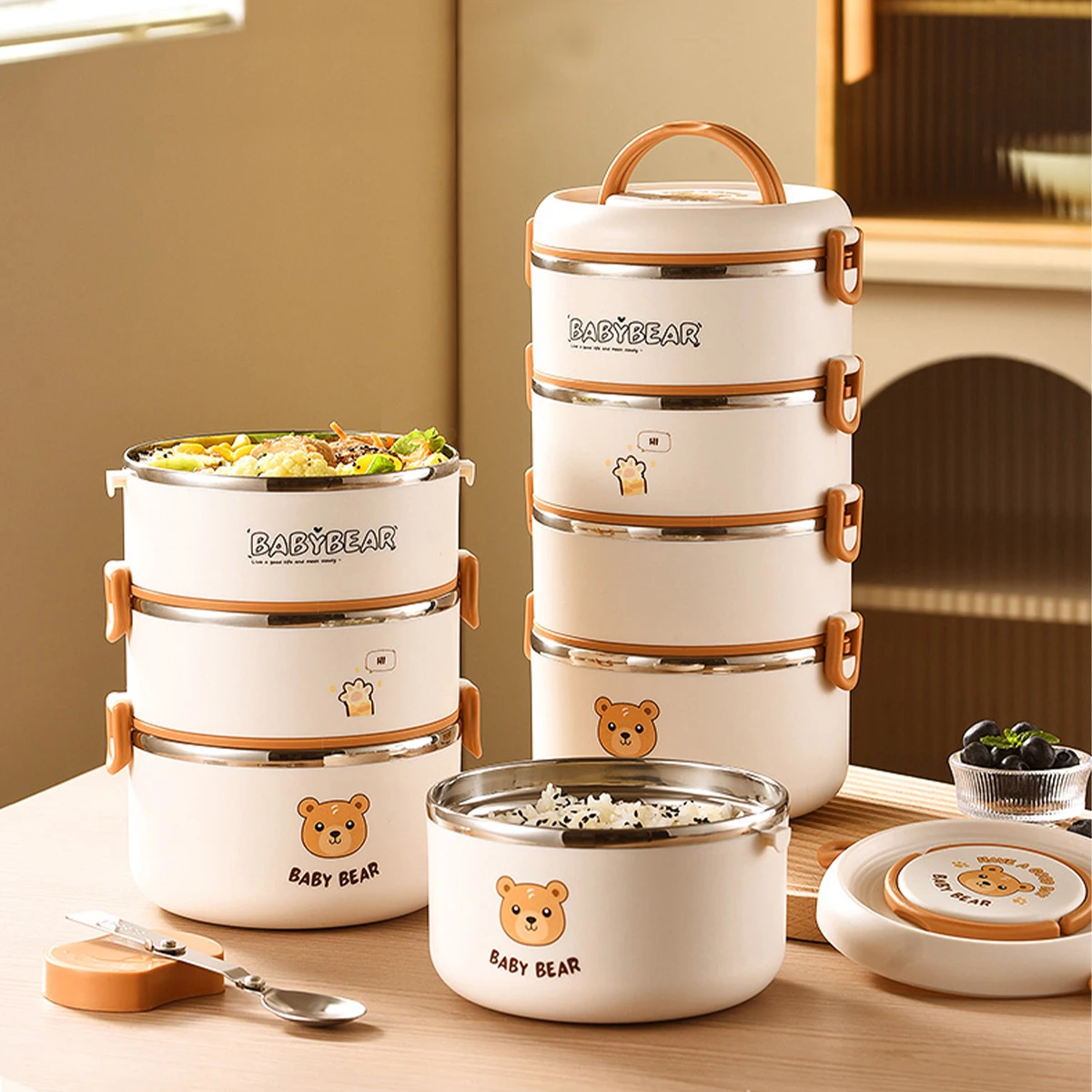 WORTHBUY-Stainless-Steel-Lunch-Box-With-Spoon-Multi-Layered-Food ...