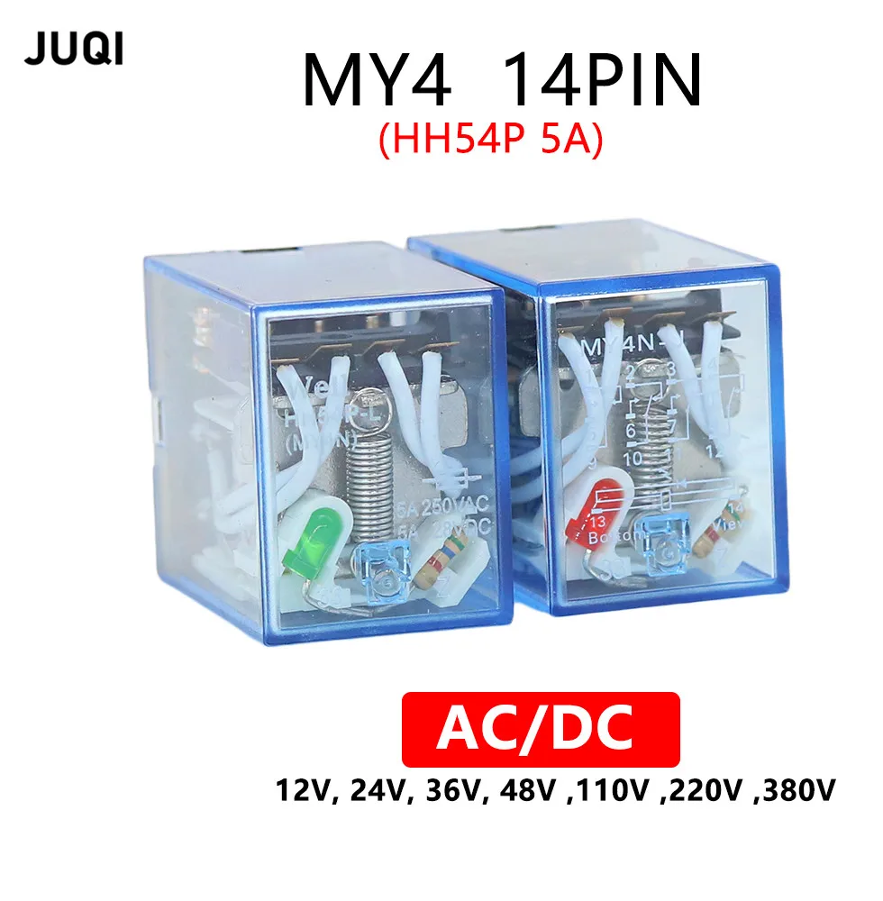 Relé de uso General MY4 de 1 piezas, 4pdt,14 pines, cc 12V/ 24V /110V, 220V, interruptor MY4 5A