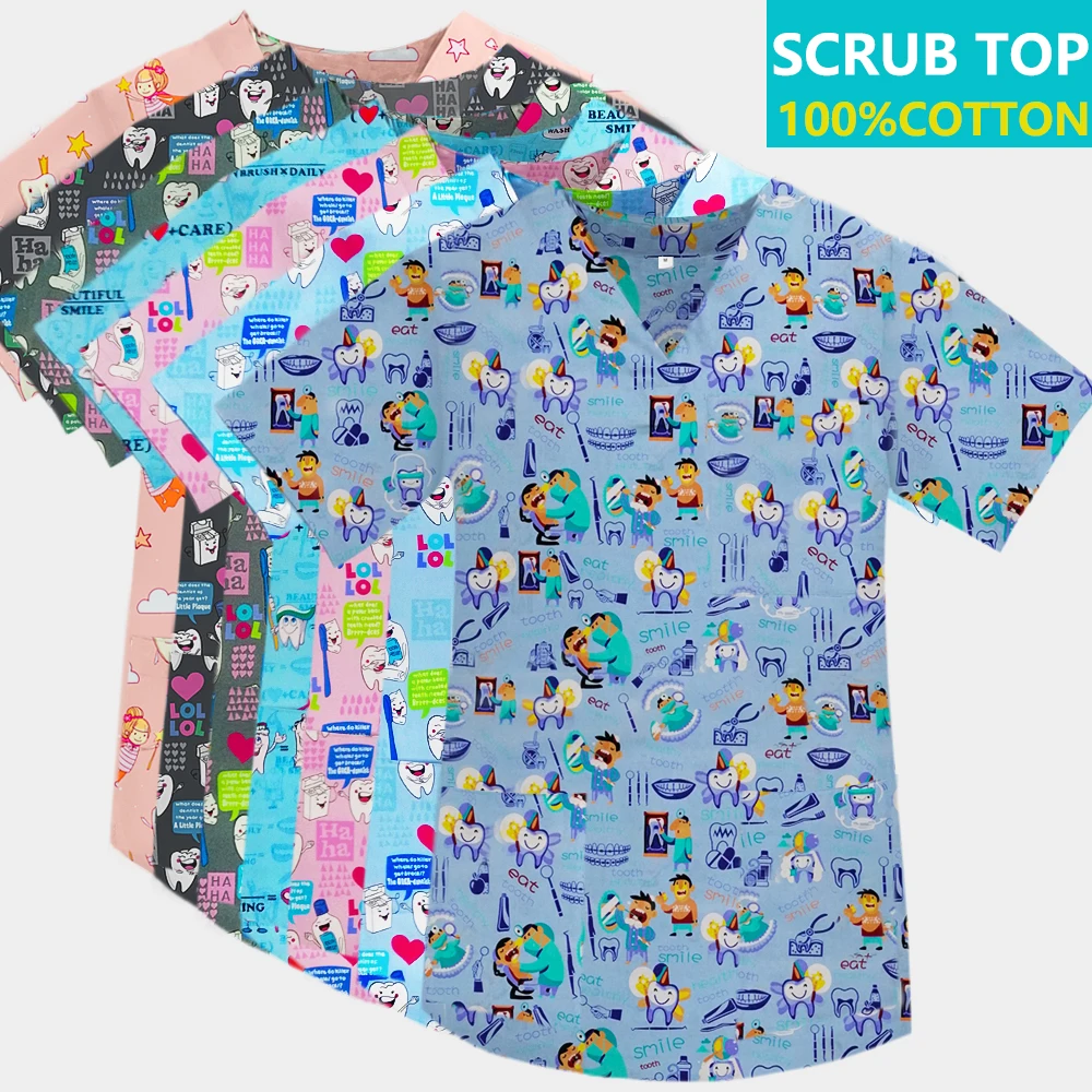 New-Dentist-Scrub-Tops-cotton-Nursing-Nurse-Doctor-Uniform-Dental ...