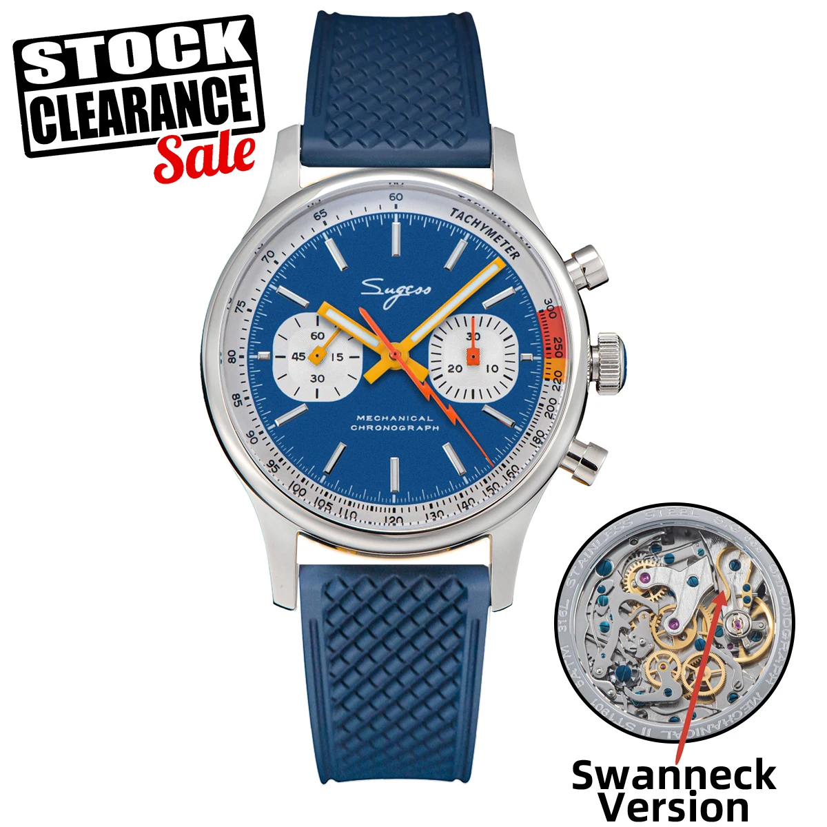 Sugess Pilot Watch with Seagull Movement Swanneck Wristwatch Mechanical ...