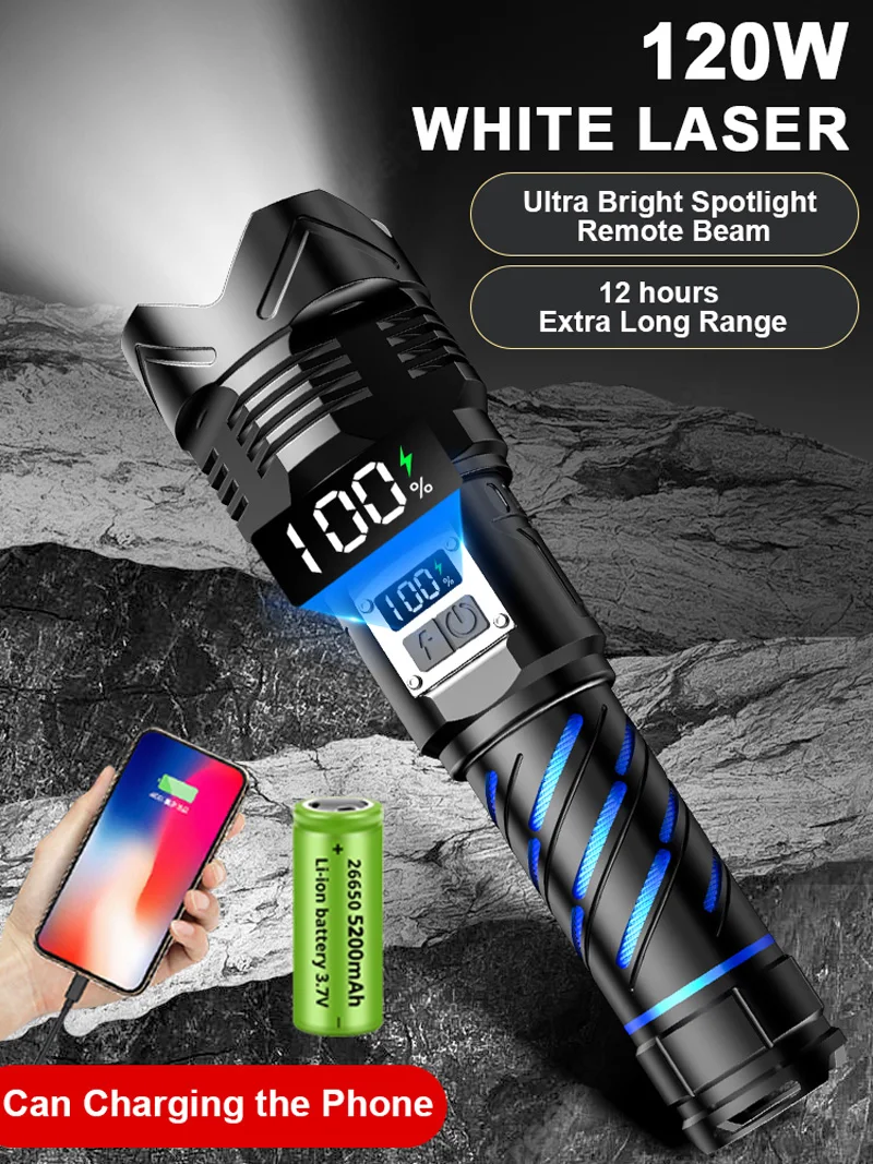Hot-1200W-Super-Bright-Flashlight-LED-7000M-Long-range-USB-Rechargeable ...