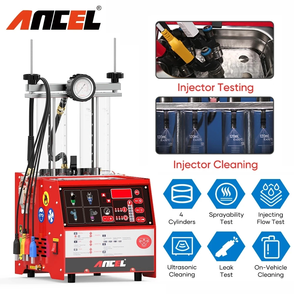 ANCEL-AJ400-4-Cylinders-Motorcycle-Fuel-Injector-Tester-Cleaner-Heating ...