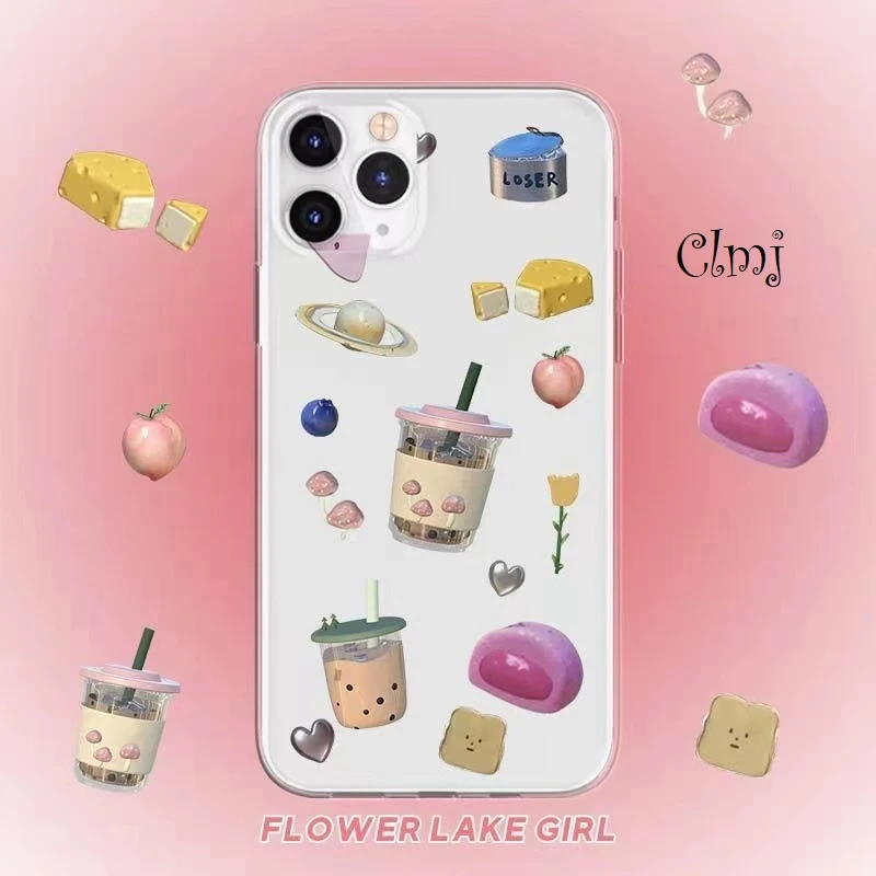 Clmj Funny Milk Tea Cake Bread Food Phone Case For iPhone 14 Plus 11 12 ...