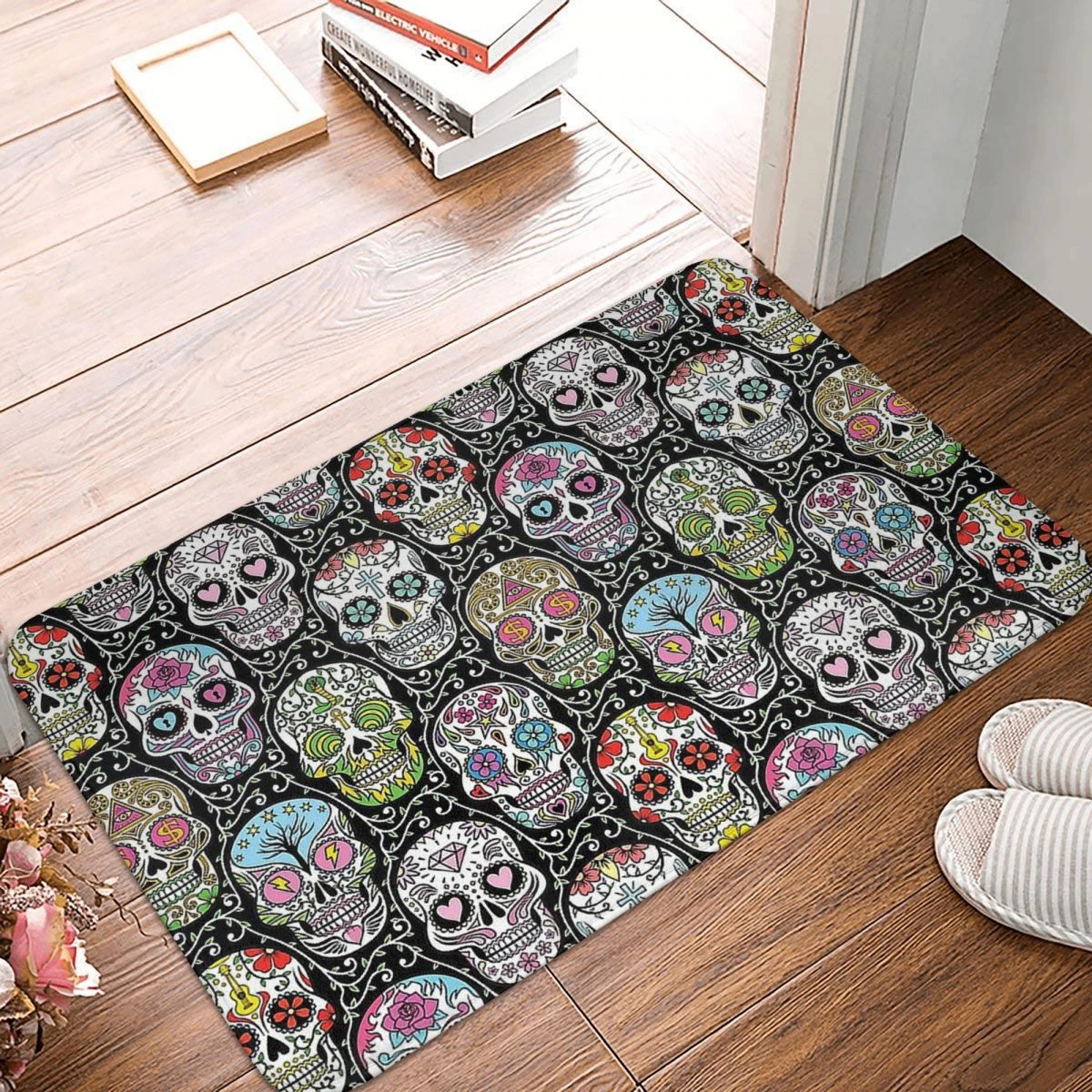 Skeleton Skull Bone Anti-slip Doormat Kitchen Mat Mexican Skull Pattern ...