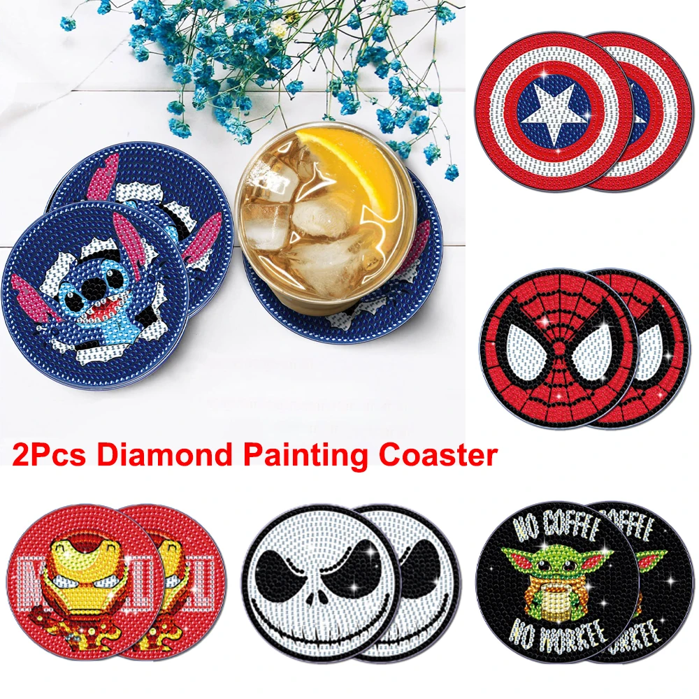 2Pcs-Disney-Diamond-Painting-Coaster-DIY-Cartoon-Yoda-Mickey-Stitch ...