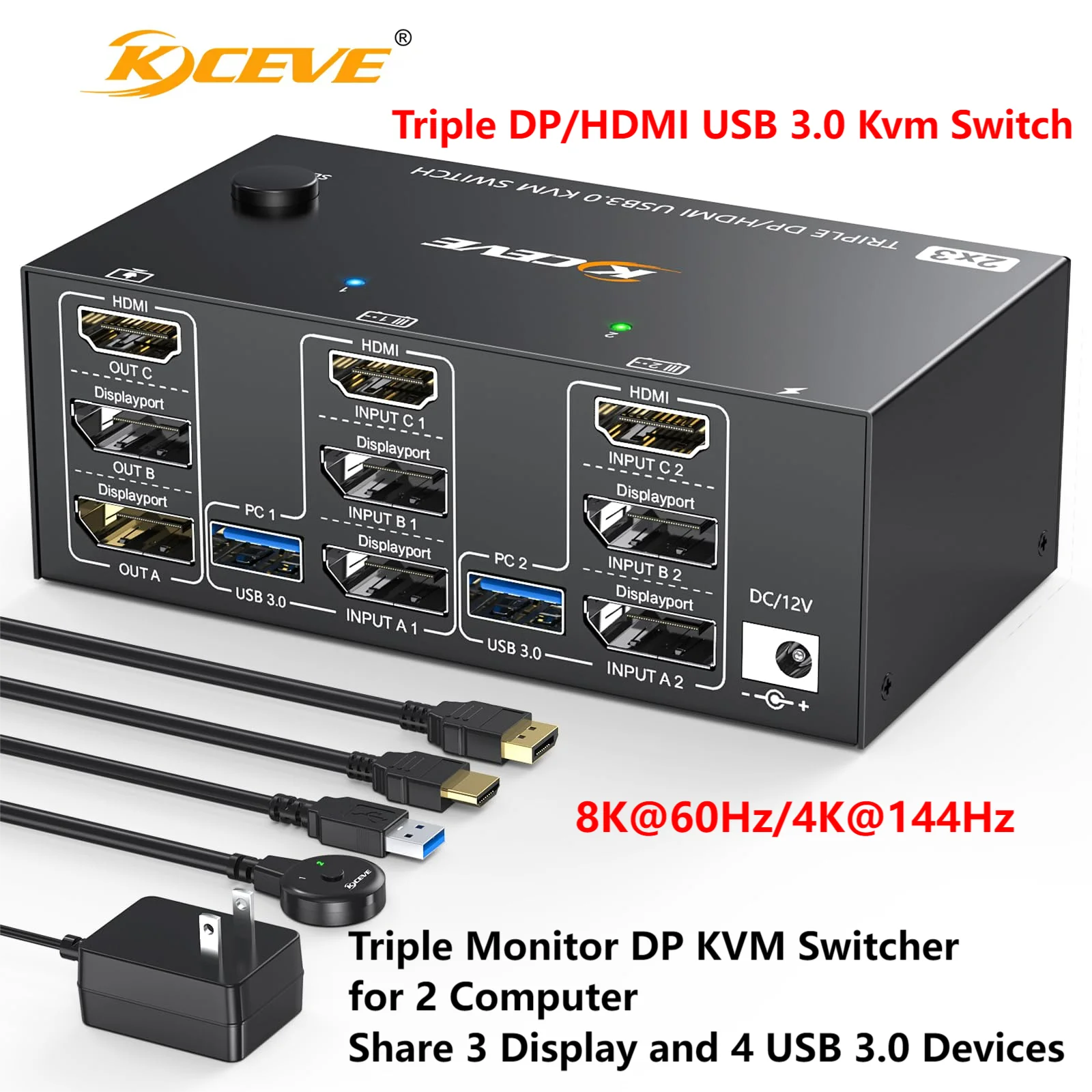 KCEVE-Triple-Monitors-KVM-Switch-2-Displayport-HDMI-USB-3-0-KVM-Switch ...