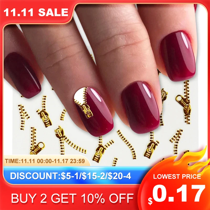 1sheets-Gold-Zipper-3d-Designs-Nail-Art-Stickers-Decals-Manicure-Decor ...