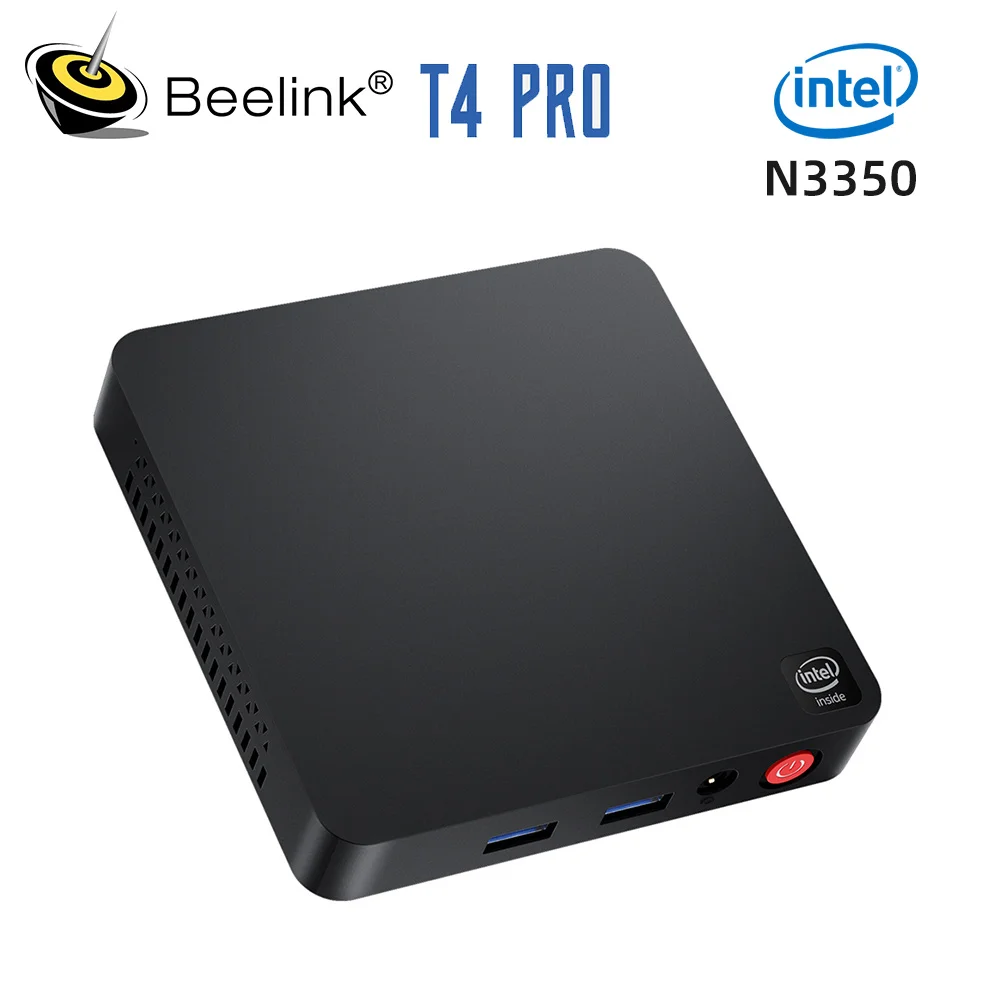 Beelink T4 Pro 미니 PC 인텔 셀러론 N3350 윈도우 10, 4GB DDR4 64GB eMMC 지원, 듀얼 HDMI USB 3.0 2.4G 5.8G 와이파이 ...