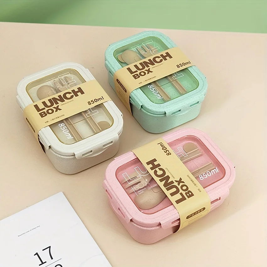 1-Set-2-Section-Lunch-Box-Container-Modern-Design-Built-in-Utensil-Set ...