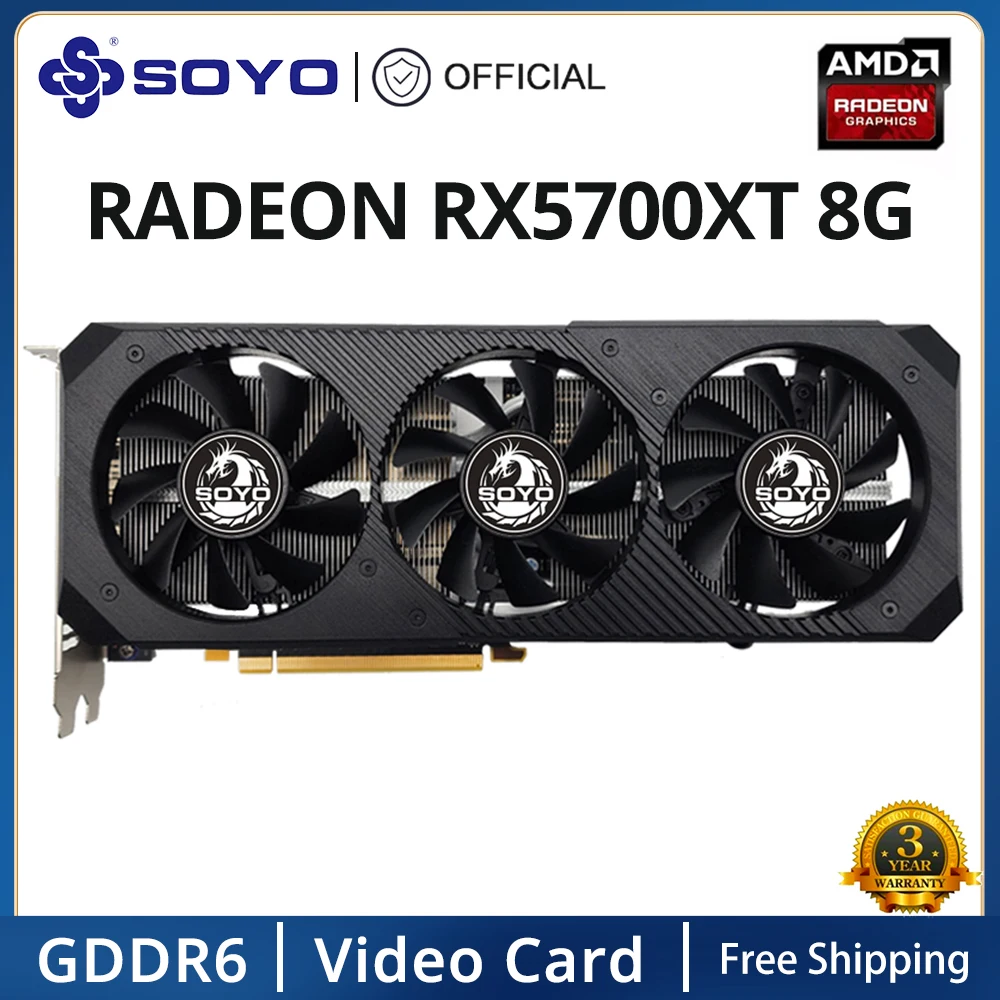 SOYO-AMD Placa gráfica Radeon RX5700XT RX5700 8G, Memória GDDR6, PCIE4.0x16, DPx3, 8Pin, Placa ...